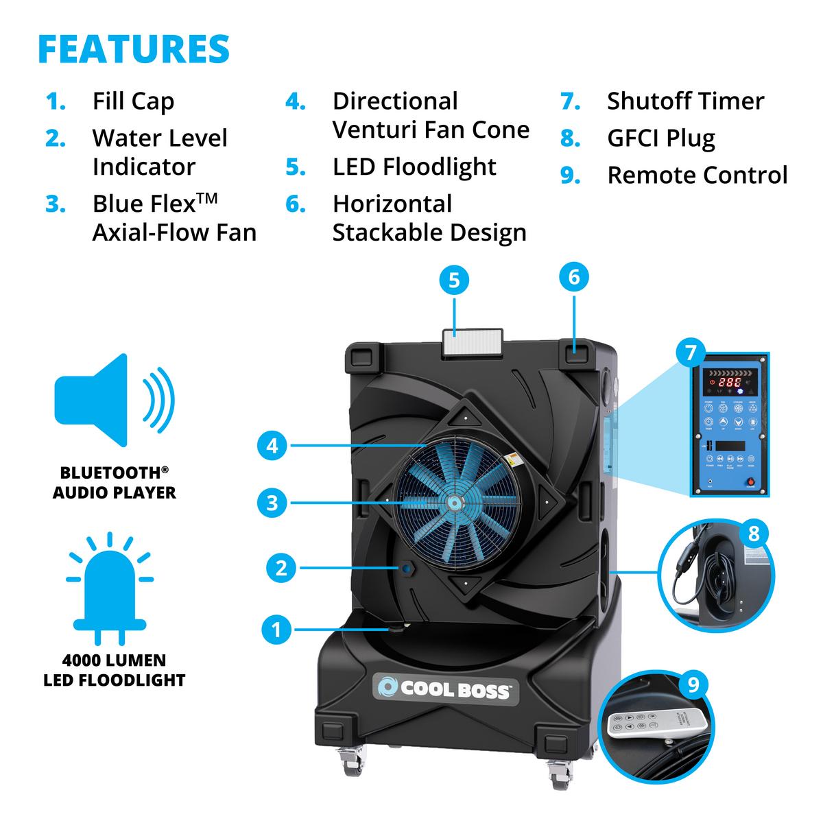 CB-16L Evaporative Air Cooler with LED Flood Light and Bluetooth Audio ...